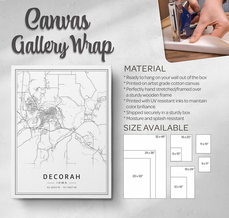 Decorah Iowa Street Map Print Acrylic Decorah City Map Print Canvas ...