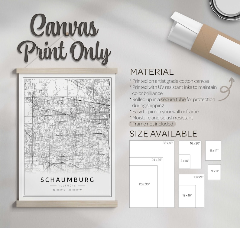 Schaumburg IL Street Map Print | Acrylic Schaumburg Map Print | Canvas ...