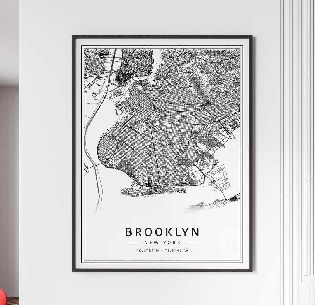 Brooklyn New York Street Map Print | Acrylic Glass Brooklyn Map Print | Canvas Brooklyn Road Map ...