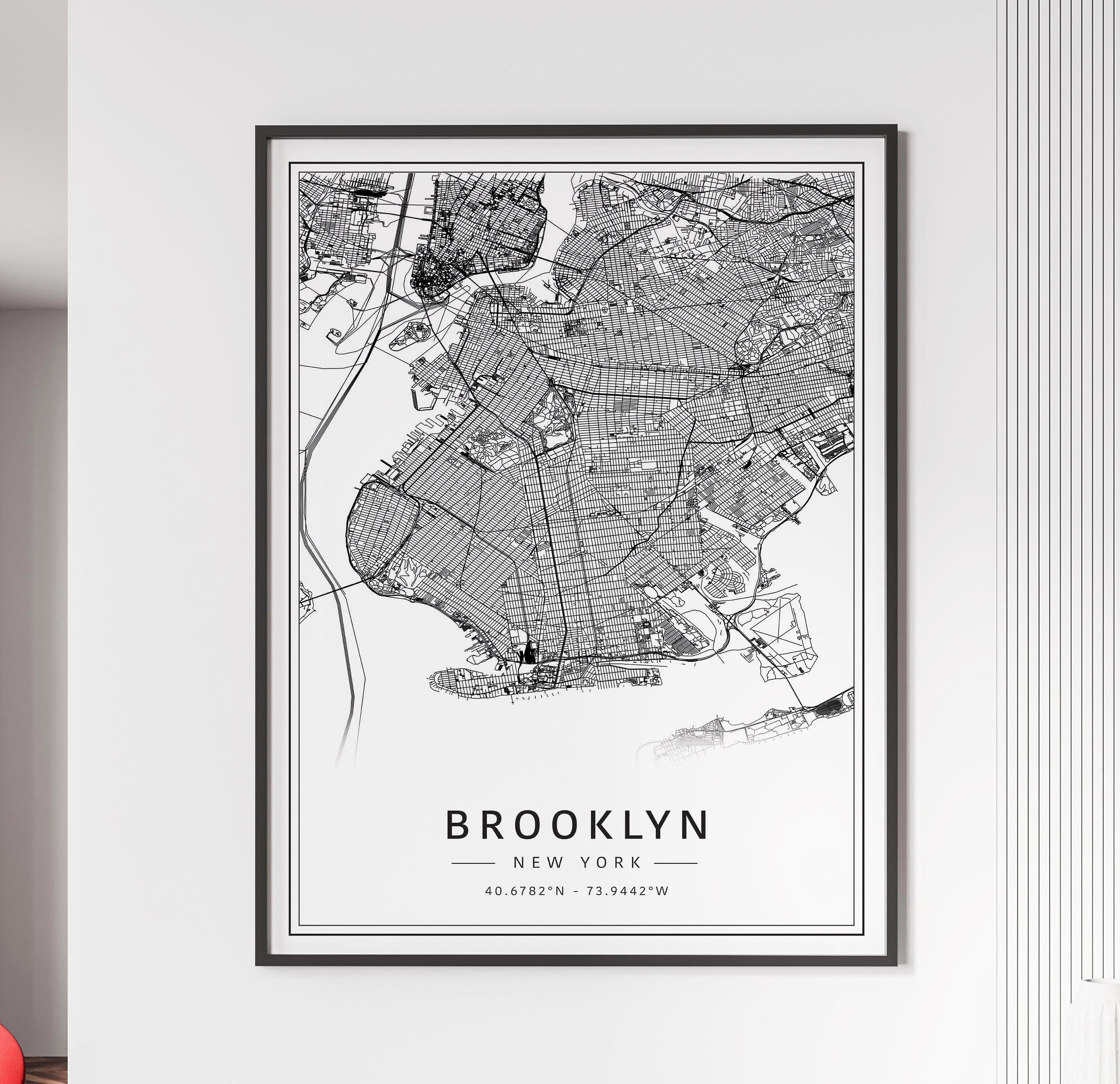 Brooklyn New York Street Map Print Acrylic Glass Brooklyn Map Print ...