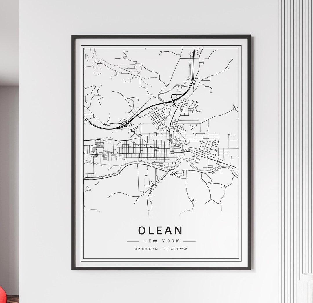 Olean NY Street Map Print | Acrylic Glass Olean City Map Print | Canvas Olean Road Map Print ...