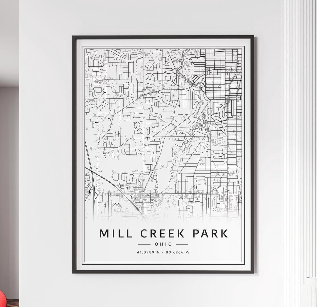 Mill Creek Park OH Street Map Print | Acrylic Glass Mill Creek Park Map ...