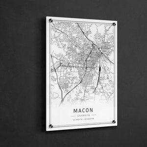 Macon GA Street Map Print | Acrylic Macon City Map Print | Canvas Macon ...