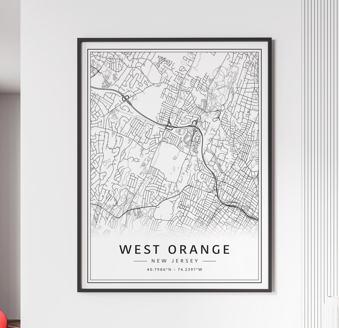 West Orange NJ Street Map Print | Acrylic Glass West Orange Map Print ...