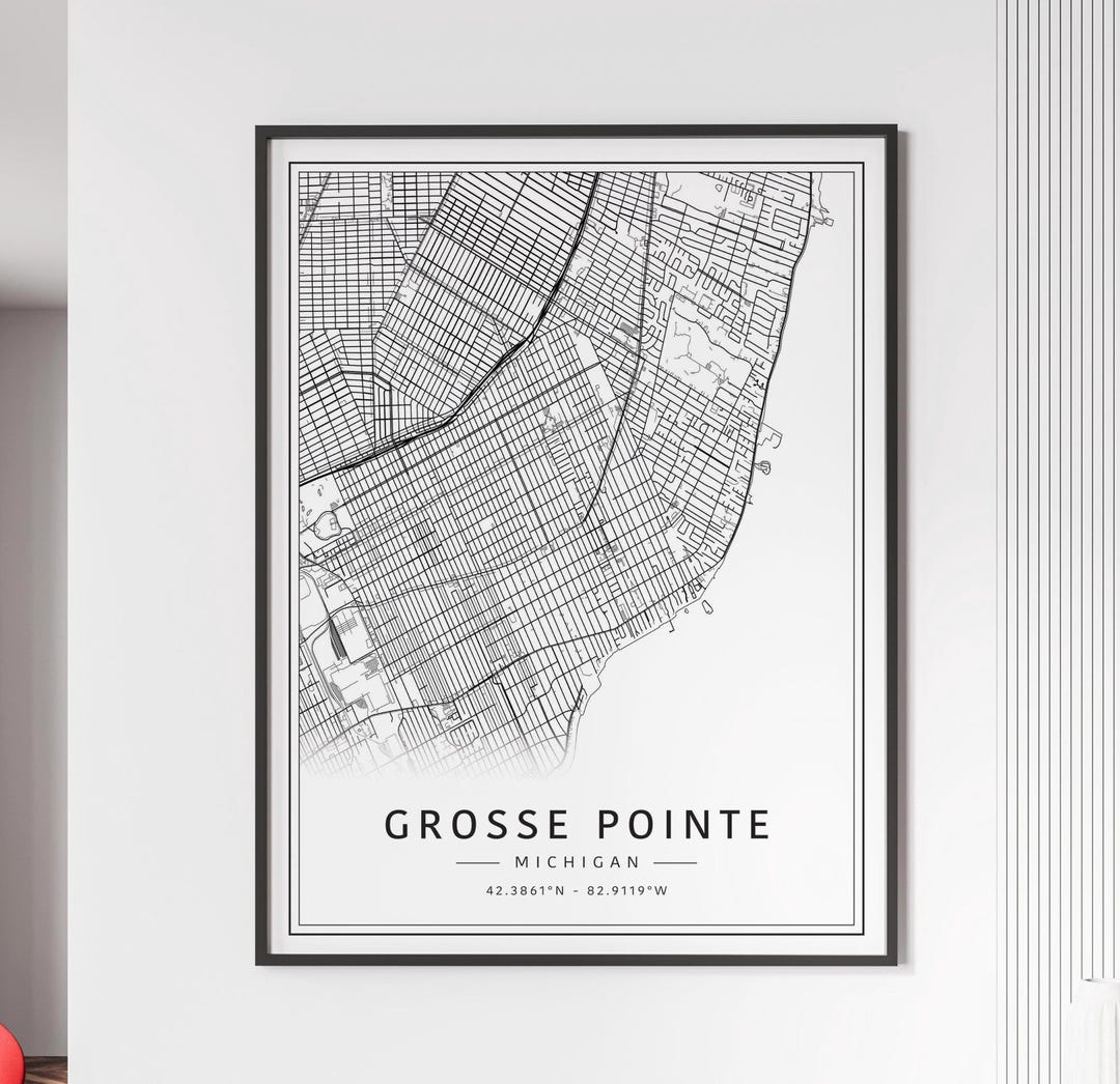 Grosse Pointe MI Street Map Print | Acrylic Glass Grosse Pointe Map ...