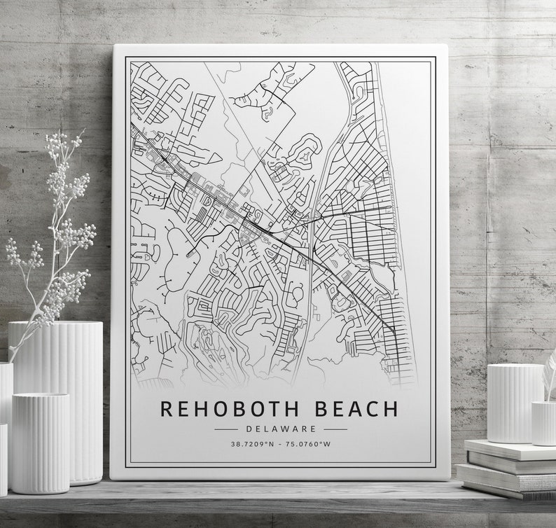 Rehoboth Beach DE Street Map Print | Acrylic Rehoboth Beach Map Print ...