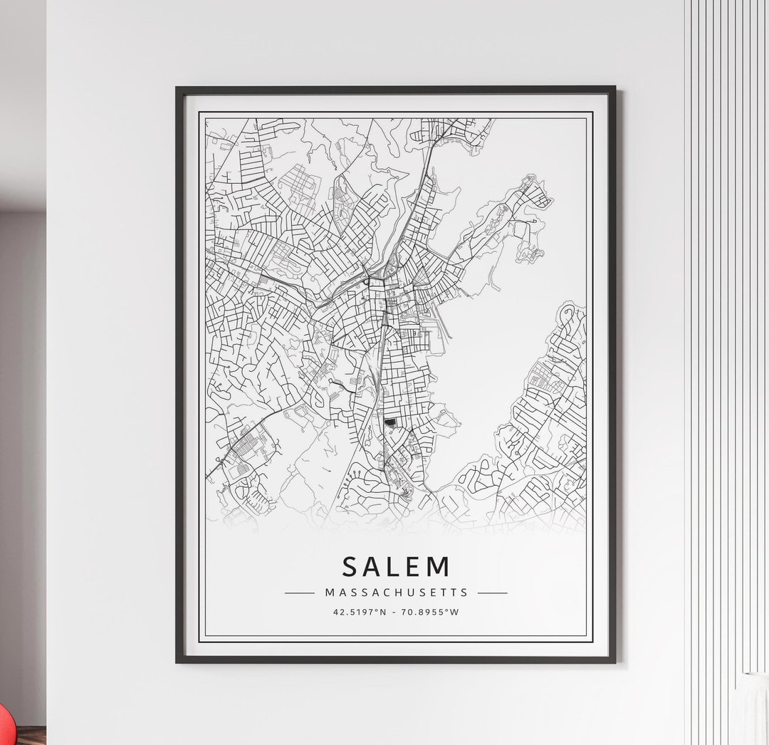 Salem MA Street Map Print | Acrylic Glass Salem City Map Print | Canvas Salem Road Map Print ...
