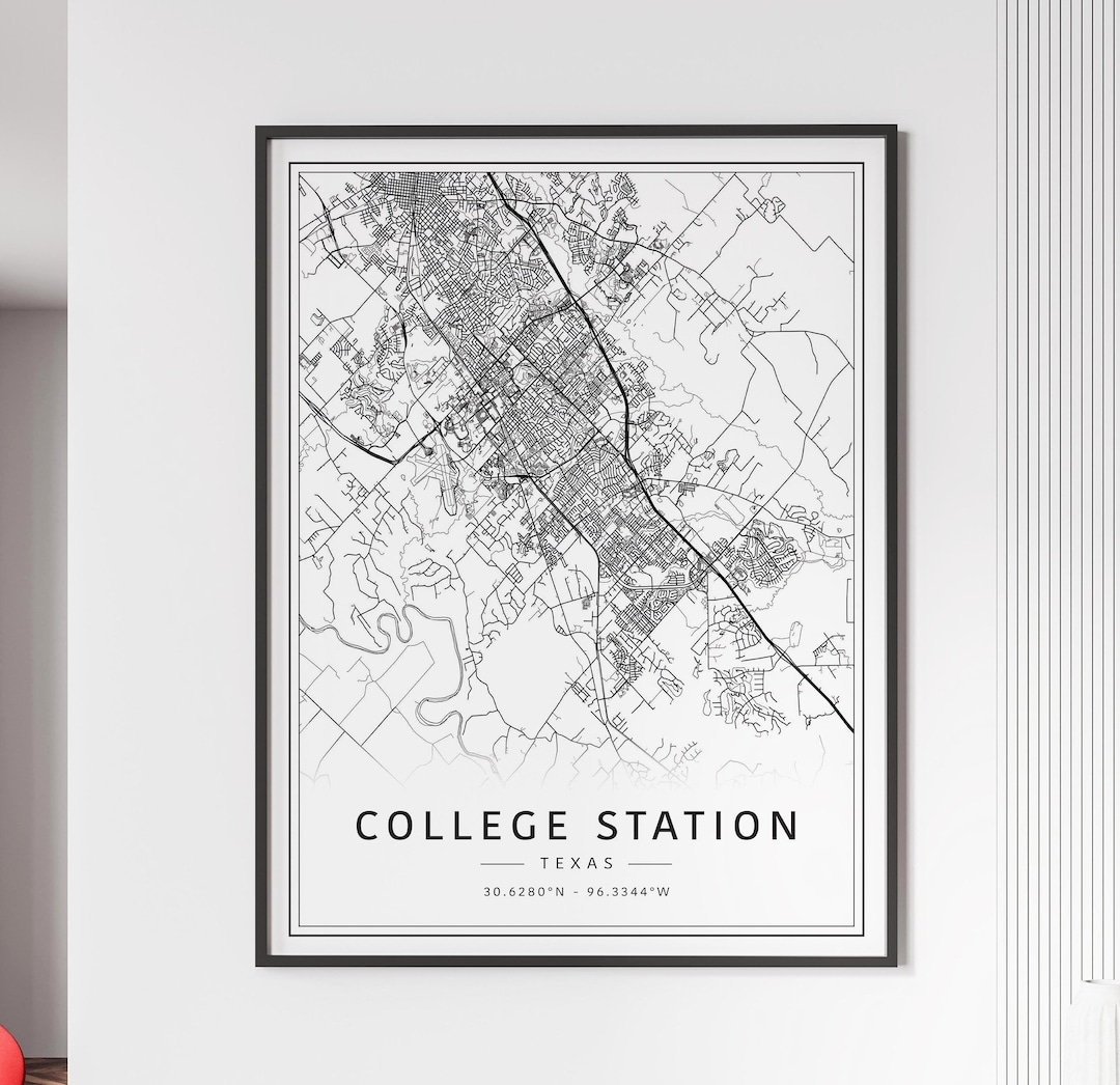 College Station TX Street Map Print | Acrylic College Station City Map ...