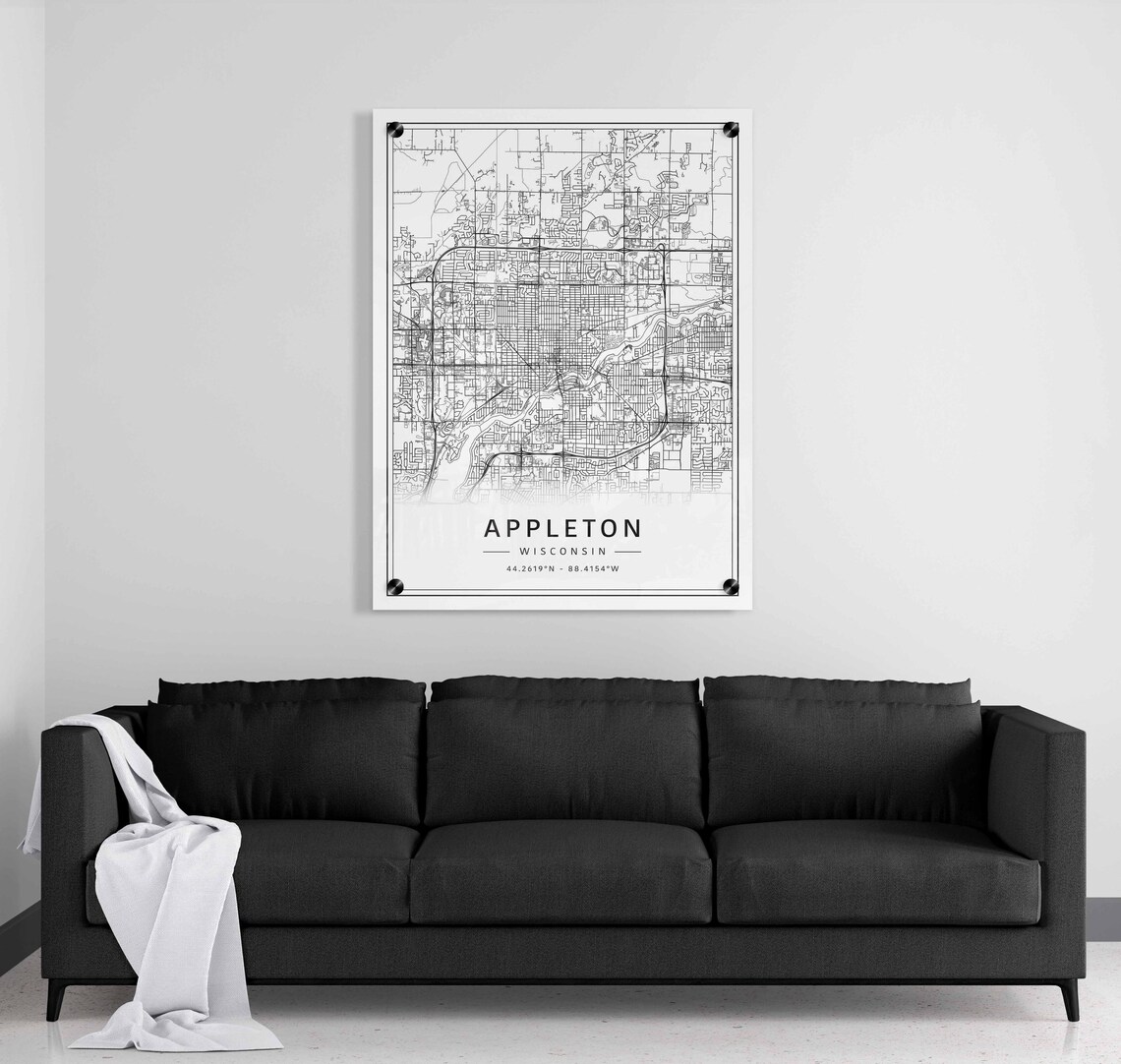 Appleton WI Street Map Print | Acrylic Glass Appleton City Map Print ...