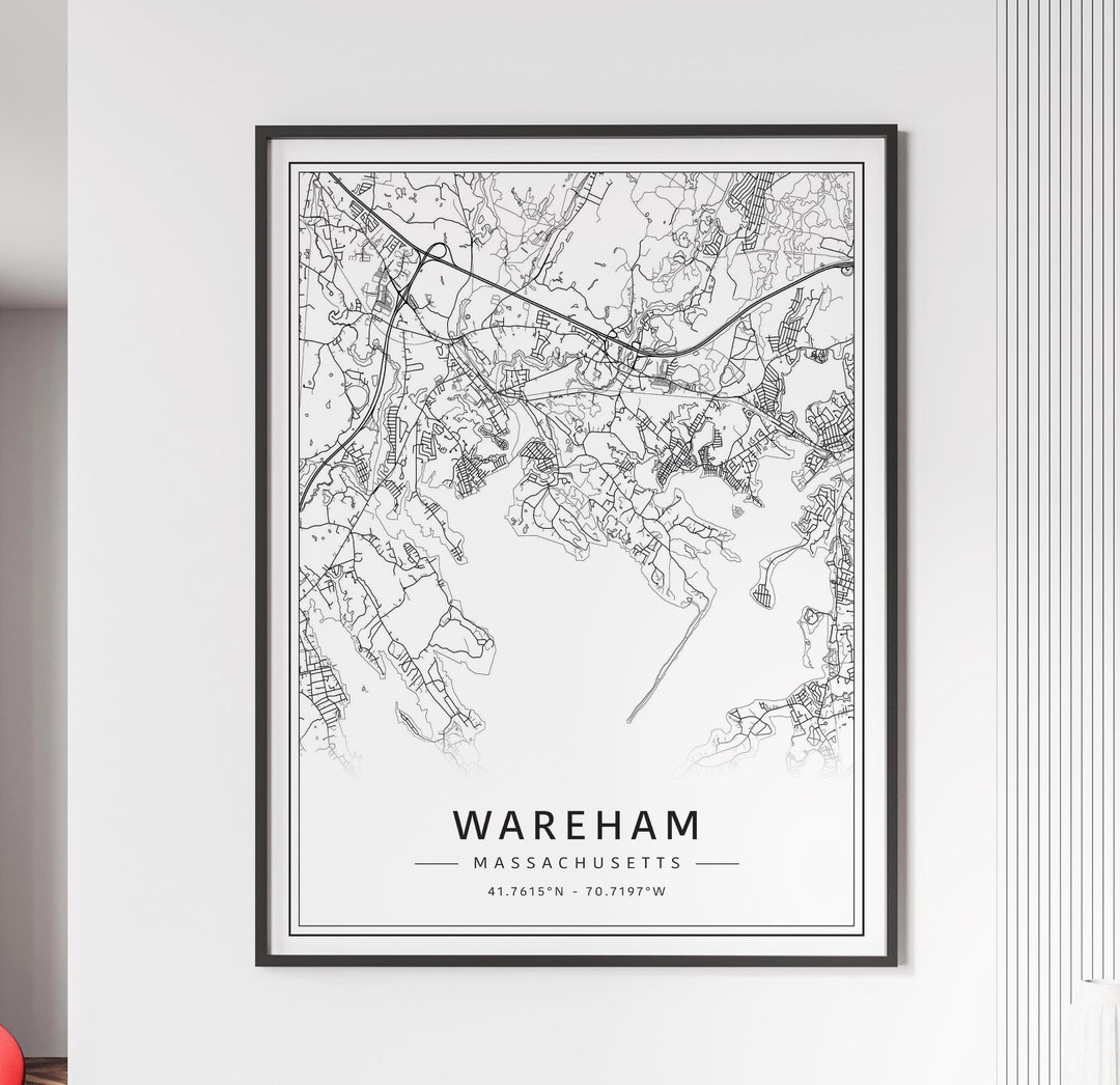 Wareham MA Street Map Print | Acrylic Glass Wareham Map Print | Canvas ...