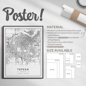 Topeka Kansas Street Map Print | Acrylic Topeka City Map Print | Canvas ...