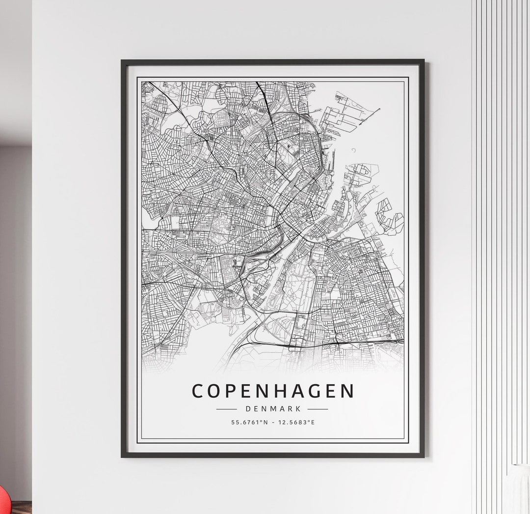 Copenhagen Denmark Street Map Print | Acrylic Glass Copenhagen City Map ...