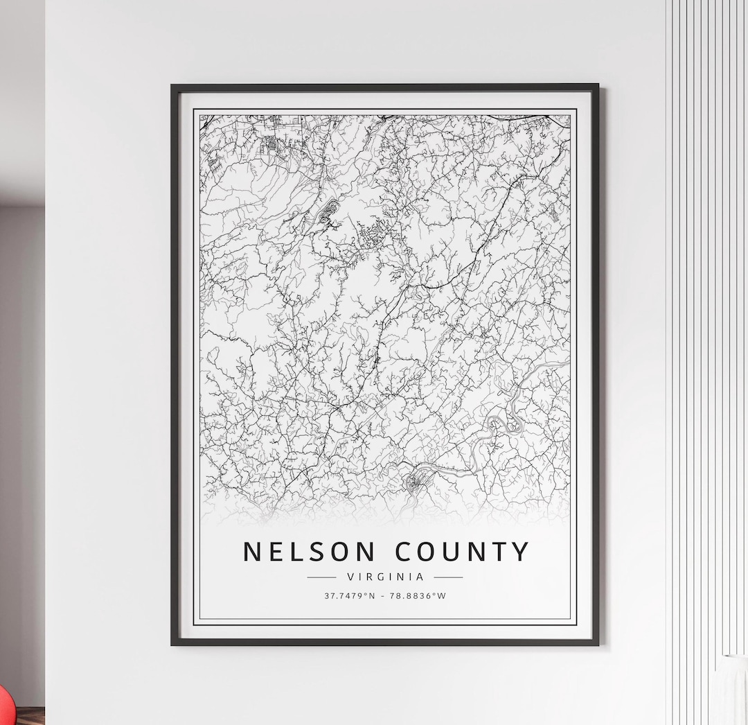 Nelson County VA Street Map Print | Acrylic Glass Nelson County Map ...