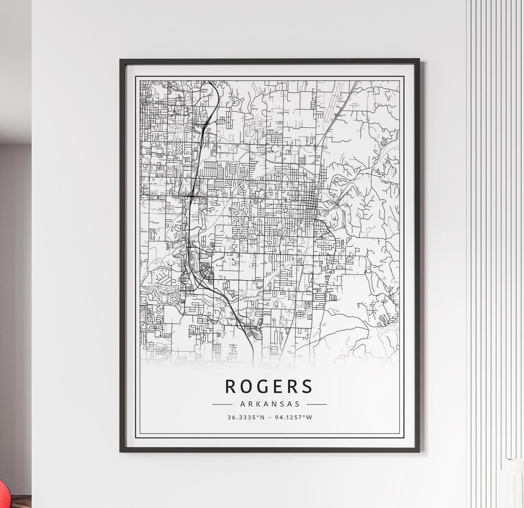 Rogers Arkansas Street Map Print | Acrylic Rogers City Map Print ...