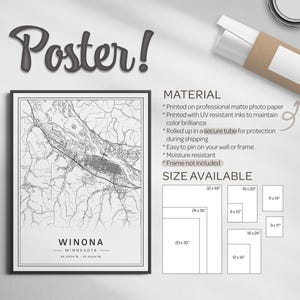 Winona MN Street Map Print | Acrylic Glass Winona City Map Print ...