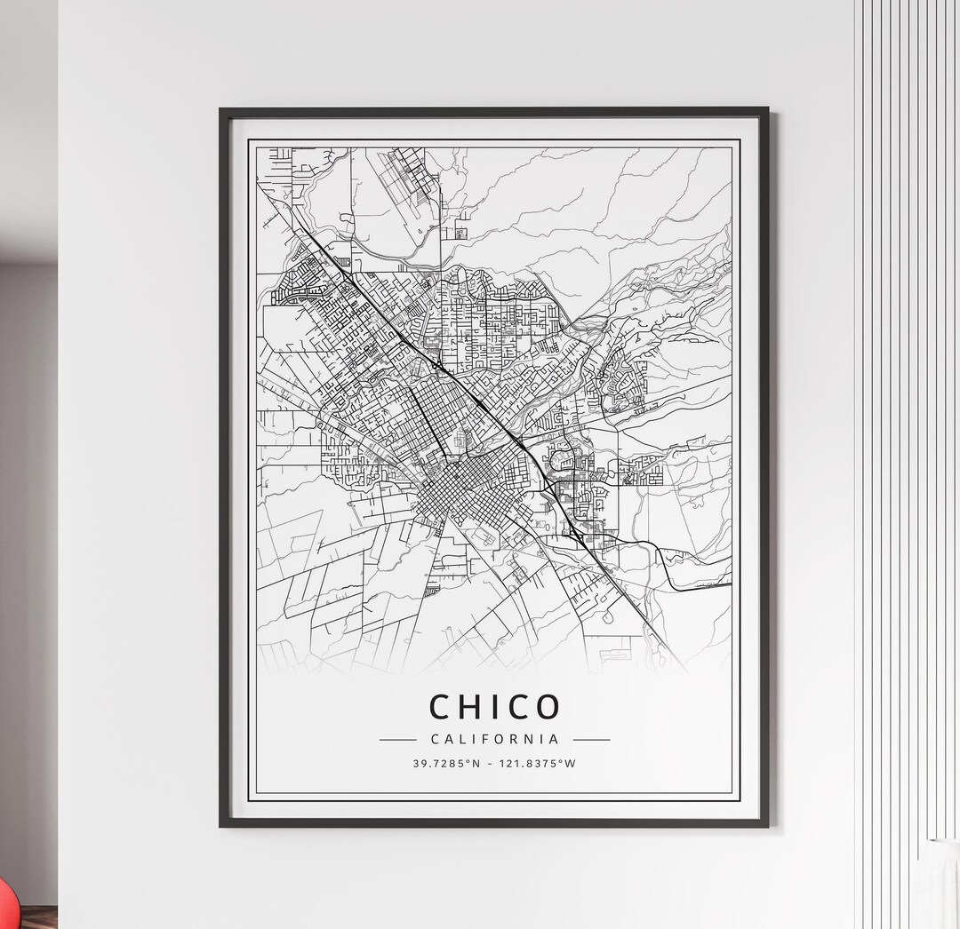 Chico California Street Map Print | Acrylic Glass Chico Map Print ...