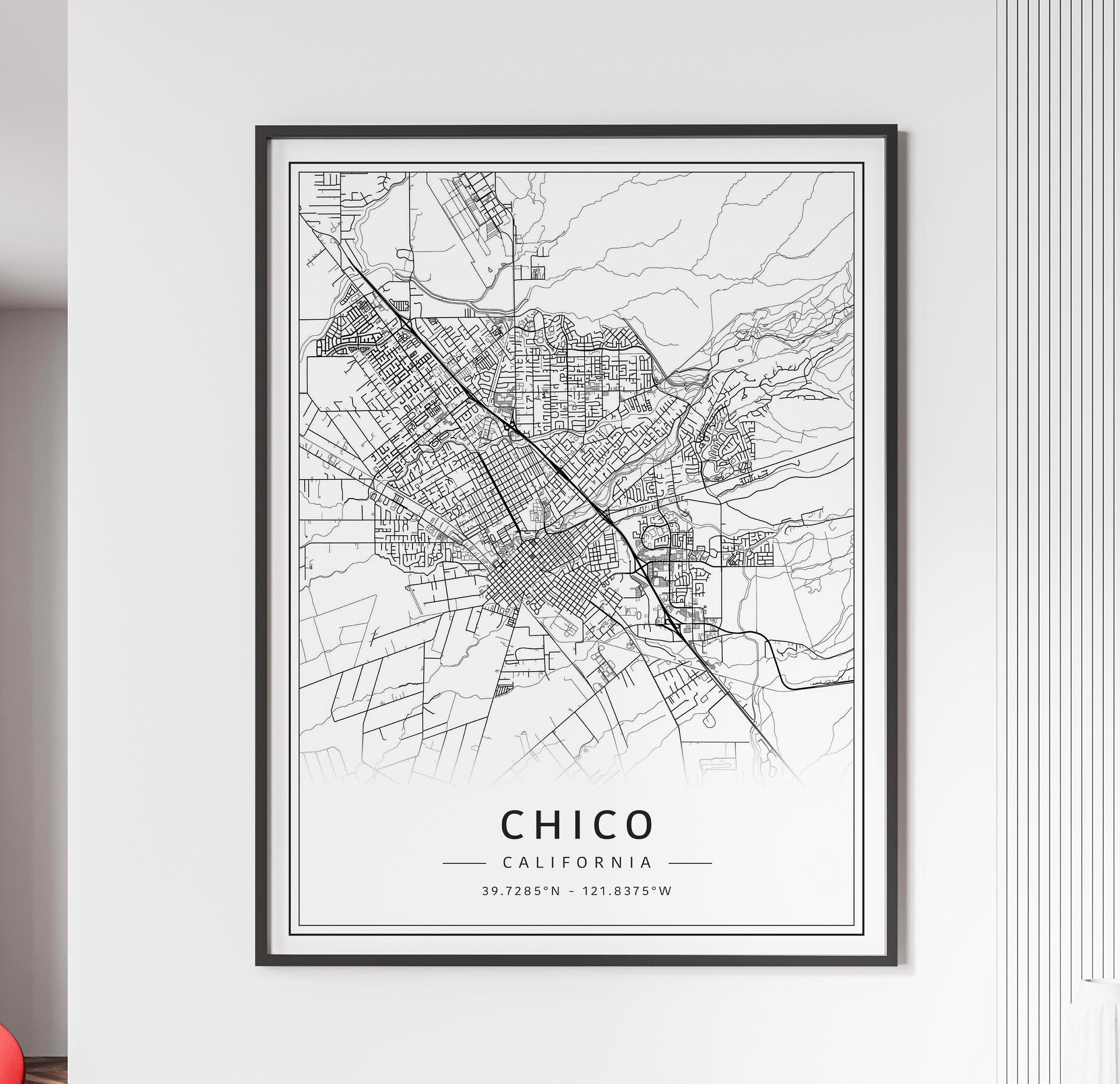 Chico California Street Map Print Acrylic Glass Chico Map Print Canvas ...