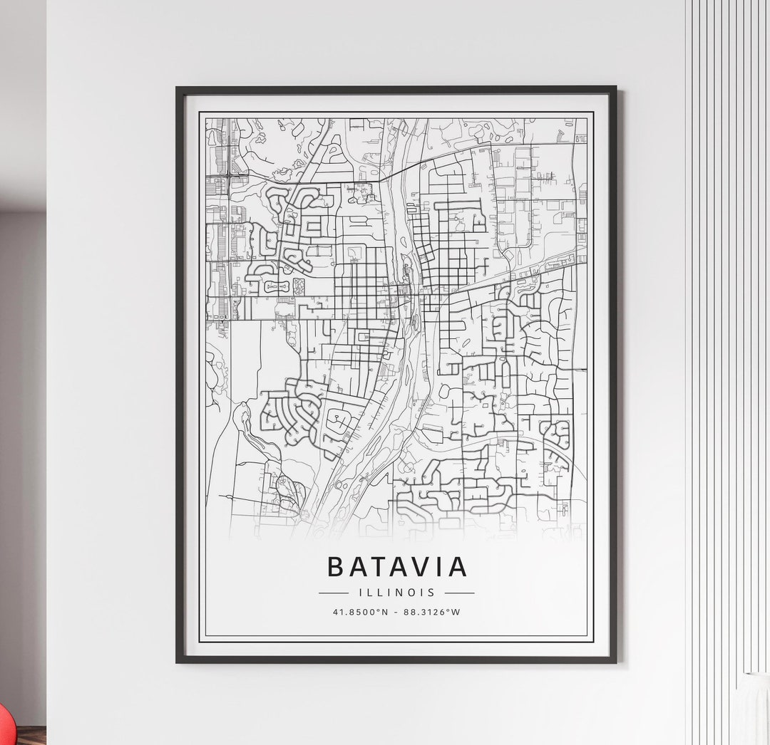 Batavia IL Street Map Print | Acrylic Batavia City Map Print | Canvas ...