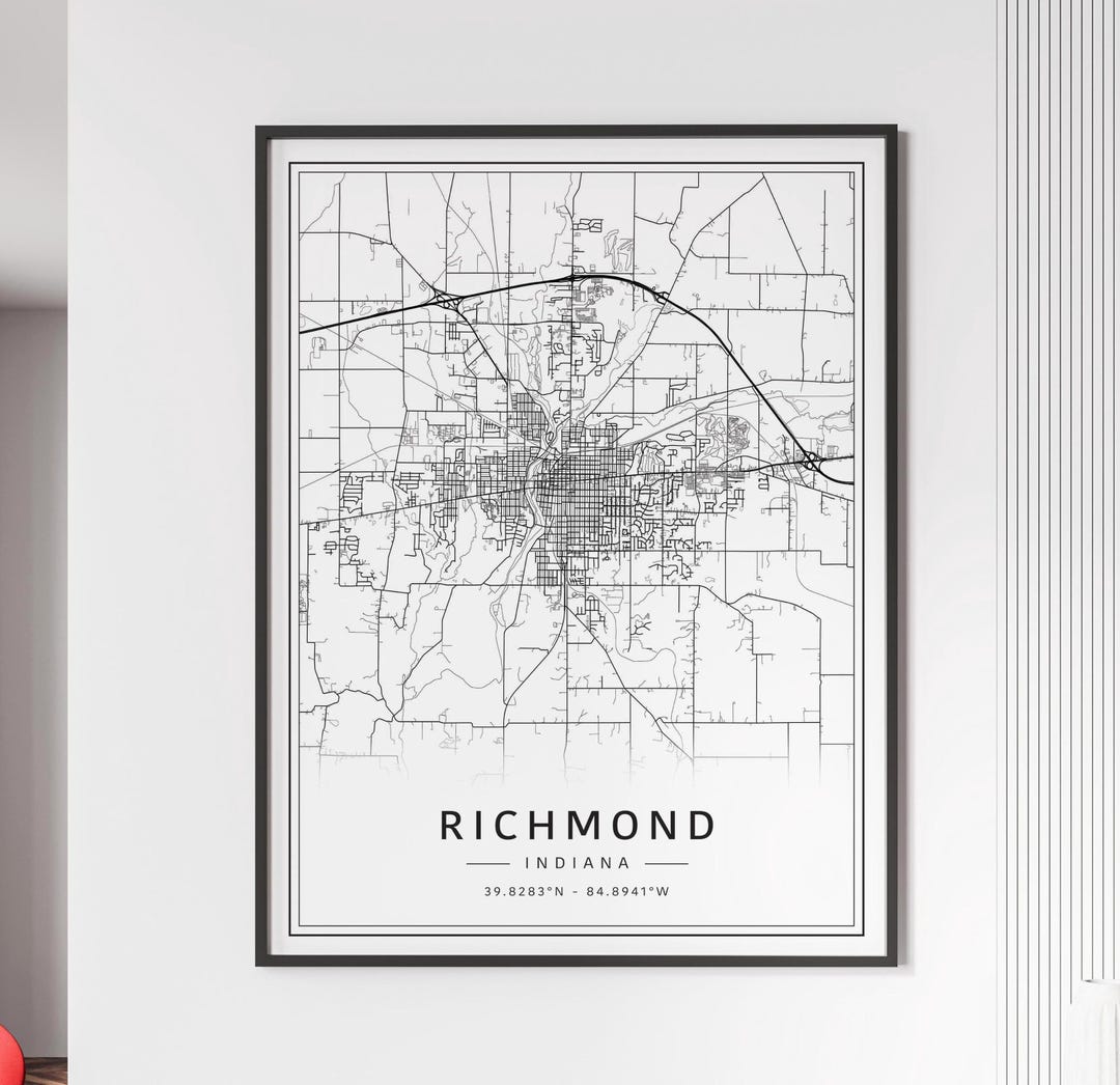 Richmond Indiana Street Map Print | Acrylic Glass Richmond City Map ...