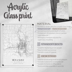 Wausau Wisconsin Street Map Print | Acrylic Glass Wausau City Map Print ...