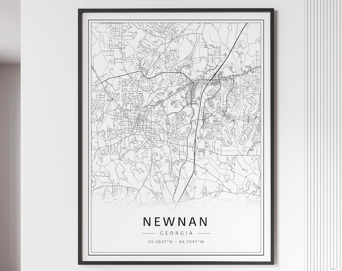 Newnan Vintage Map Print Newnan Map Georgia Map Art Newnan City Road ...