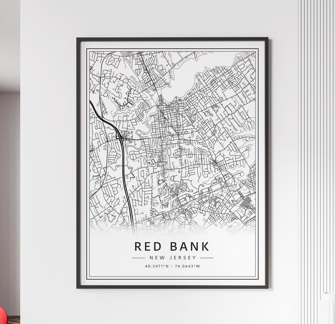 Red Bank NJ Street Map Print | Acrylic Glass Red Bank City Map Print ...