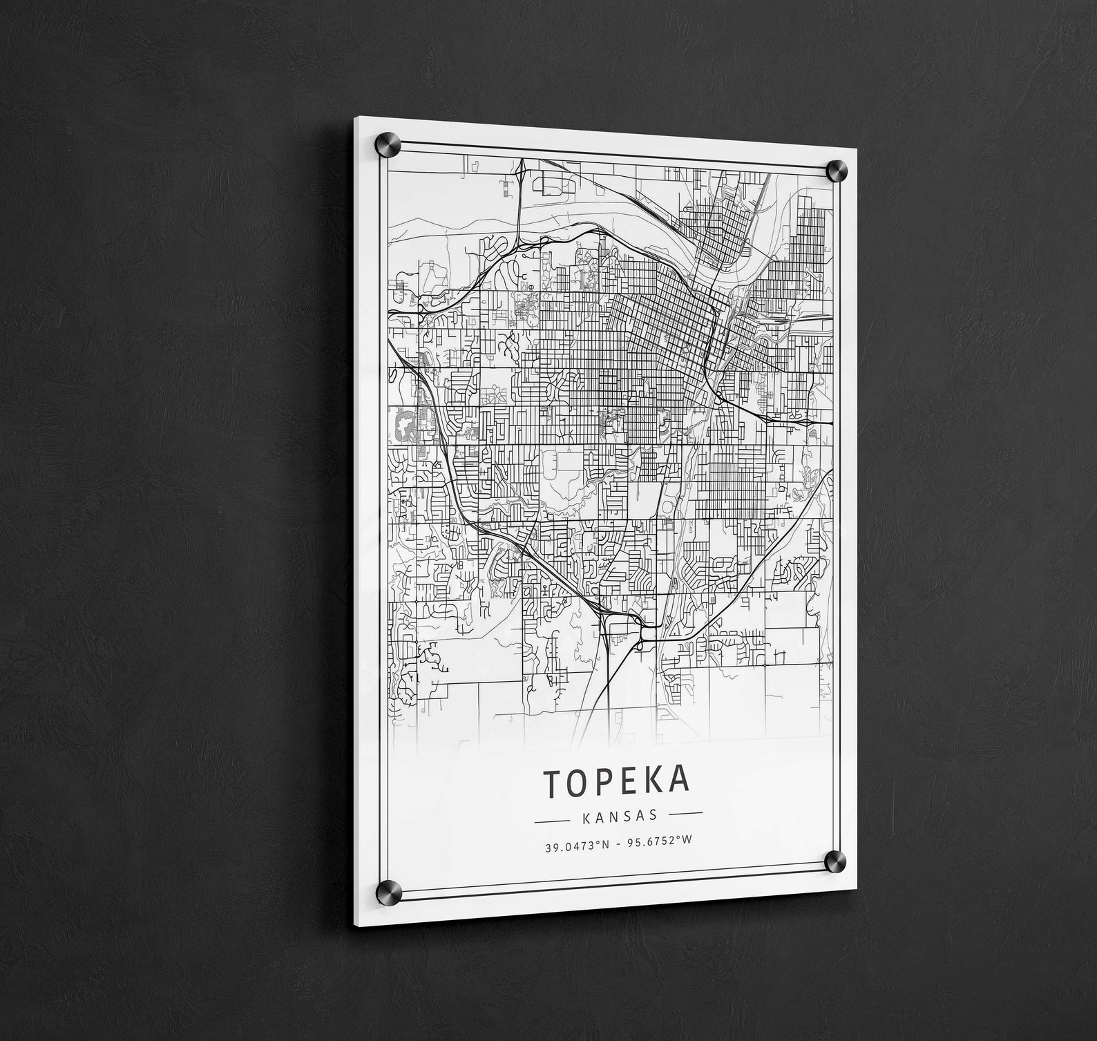 Topeka Kansas Street Map Print | Acrylic Topeka City Map Print | Canvas ...