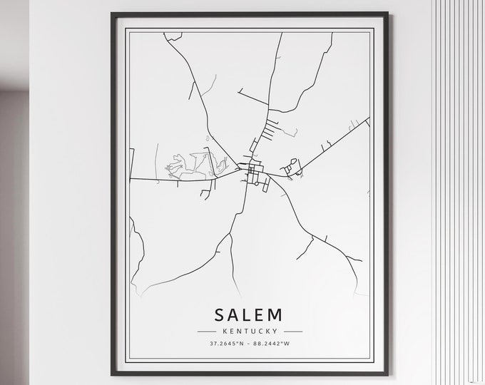 Salem Map Print | Salem Map | Massachusetts Map Art | Salem City Road ...