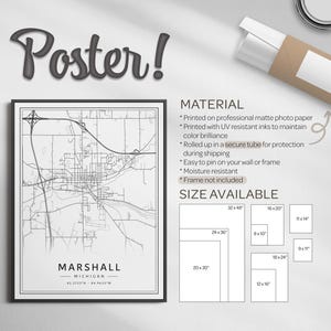 Marshall Michigan Street Map Print | Acrylic Glass Marshall City Map ...