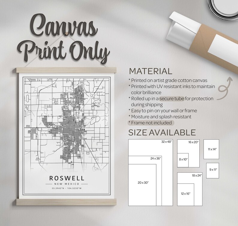 Roswell NM Street Map Print | Acrylic Glass Roswell City Map Print ...