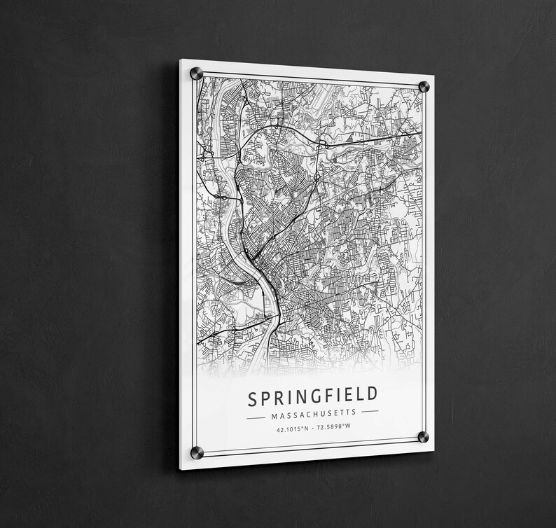 Springfield MA Street Map Print | Acrylic Glass Springfield City Map ...