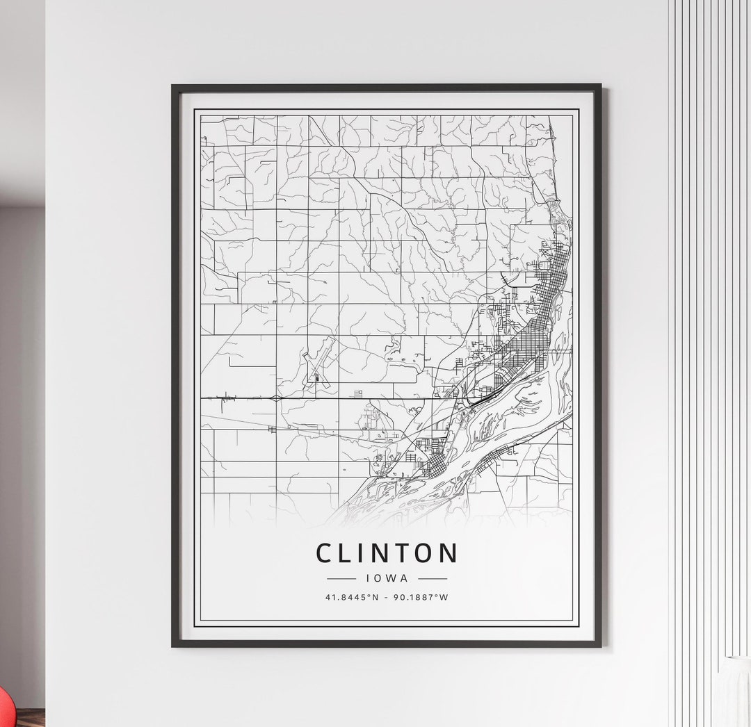 Clinton Iowa Street Map Print | Acrylic Clinton City Map Print | Canvas ...