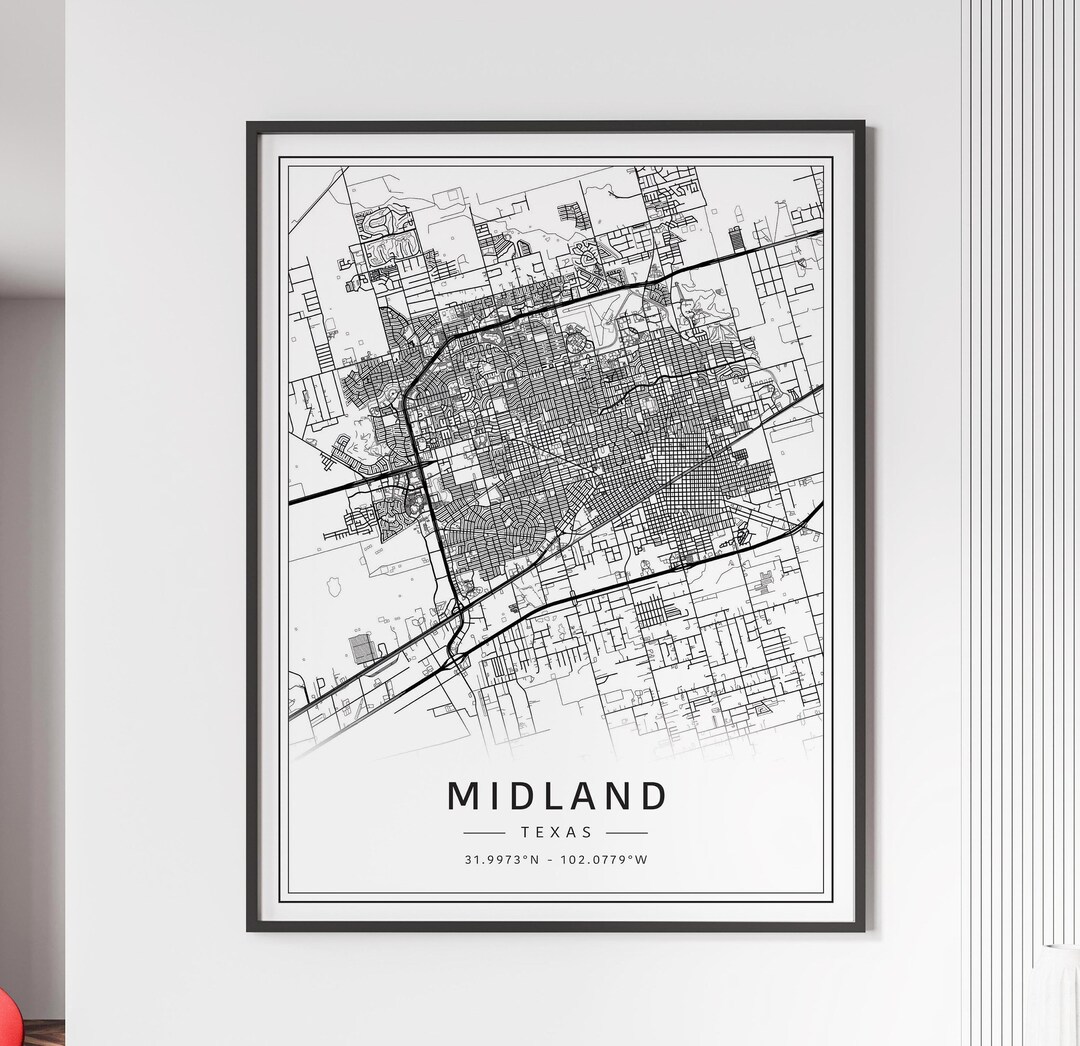 Midland Texas Street Map Print | Acrylic Midland City Map Print ...