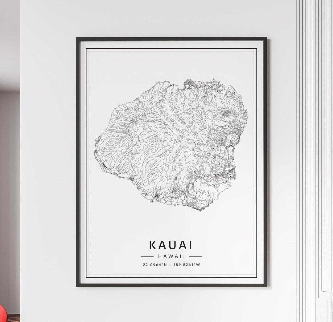Kauai Hawaii Street Map Print | Acrylic Kauai Island Map Print | Canvas ...