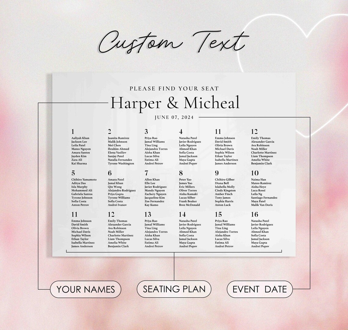 Wedding Seating Chart Acrylic Sign | Acrylic Table Seating Chart ...
