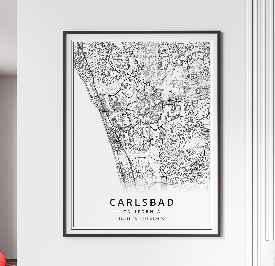Carlsbad California Street Map Print | Acrylic Glass Carlsbad City Map ...