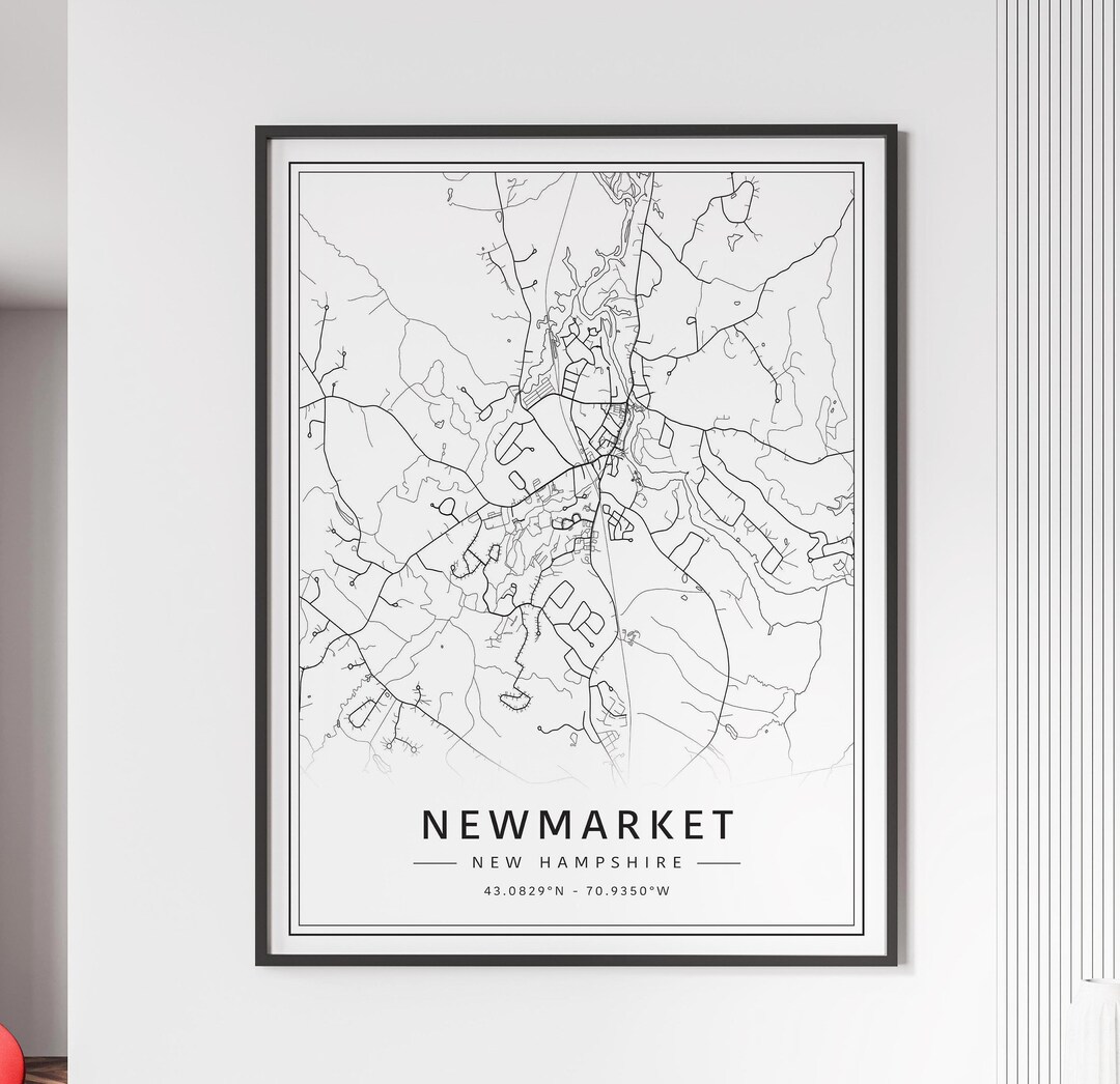 Newmarket NH Street Map Print | Acrylic Glass Newmarket City Map Print ...