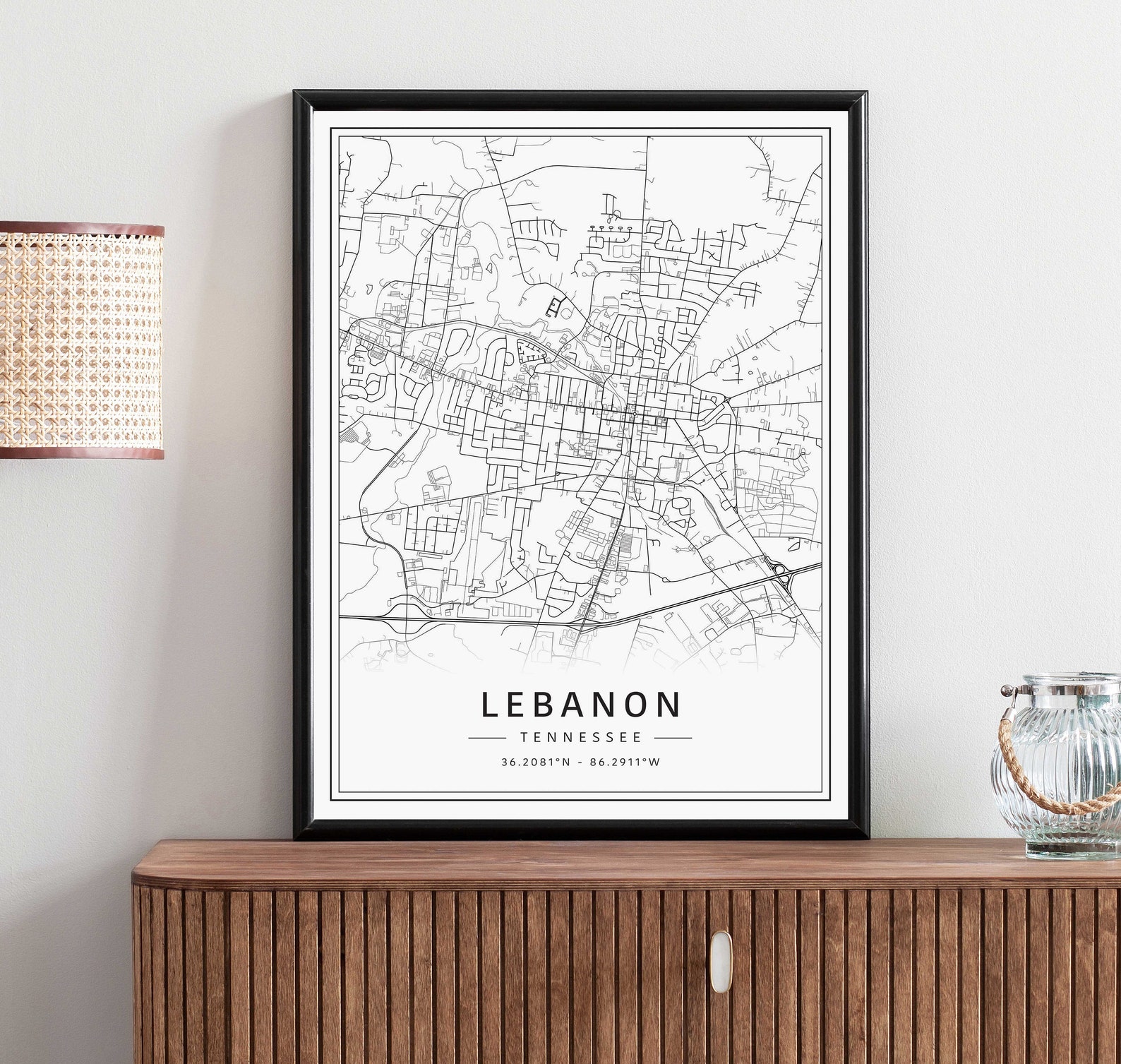 Lebanon TN Street Map Print | Acrylic Lebanon City Map Print | Canvas ...