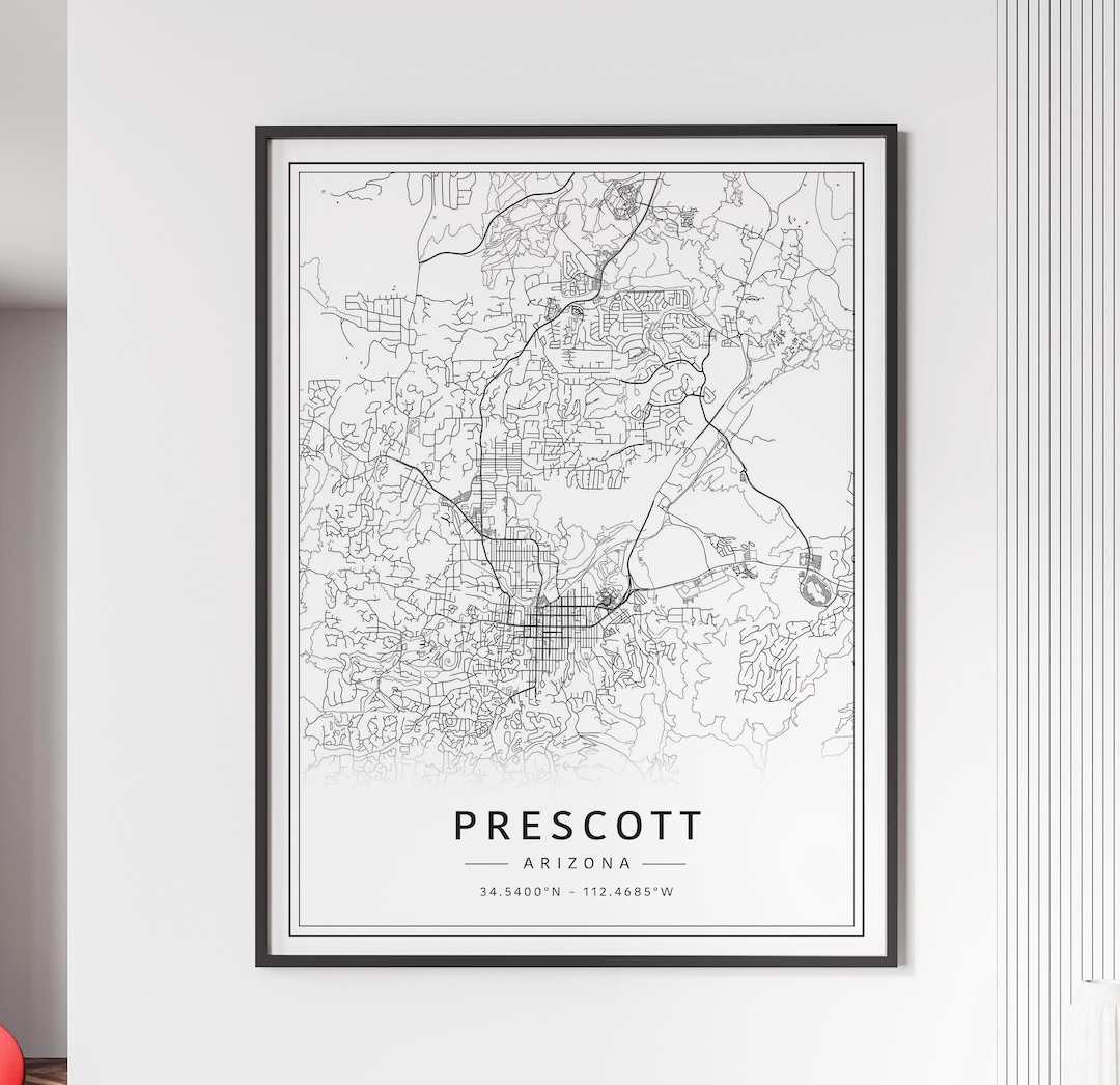 Prescott City Arizona Street Map Print | Acrylic Glass Prescott City ...
