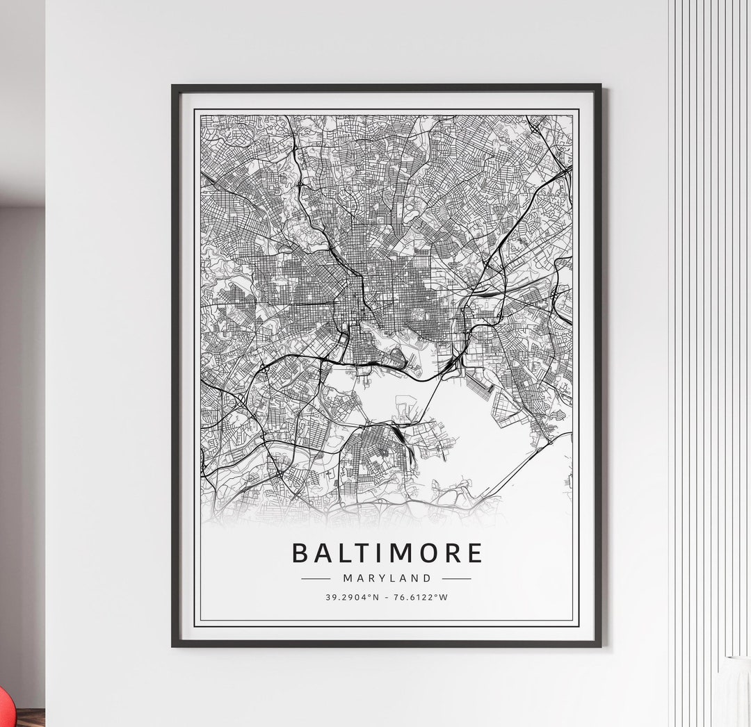 Baltimore Maryland Street Map Print | Acrylic Glass Baltimore City Map ...