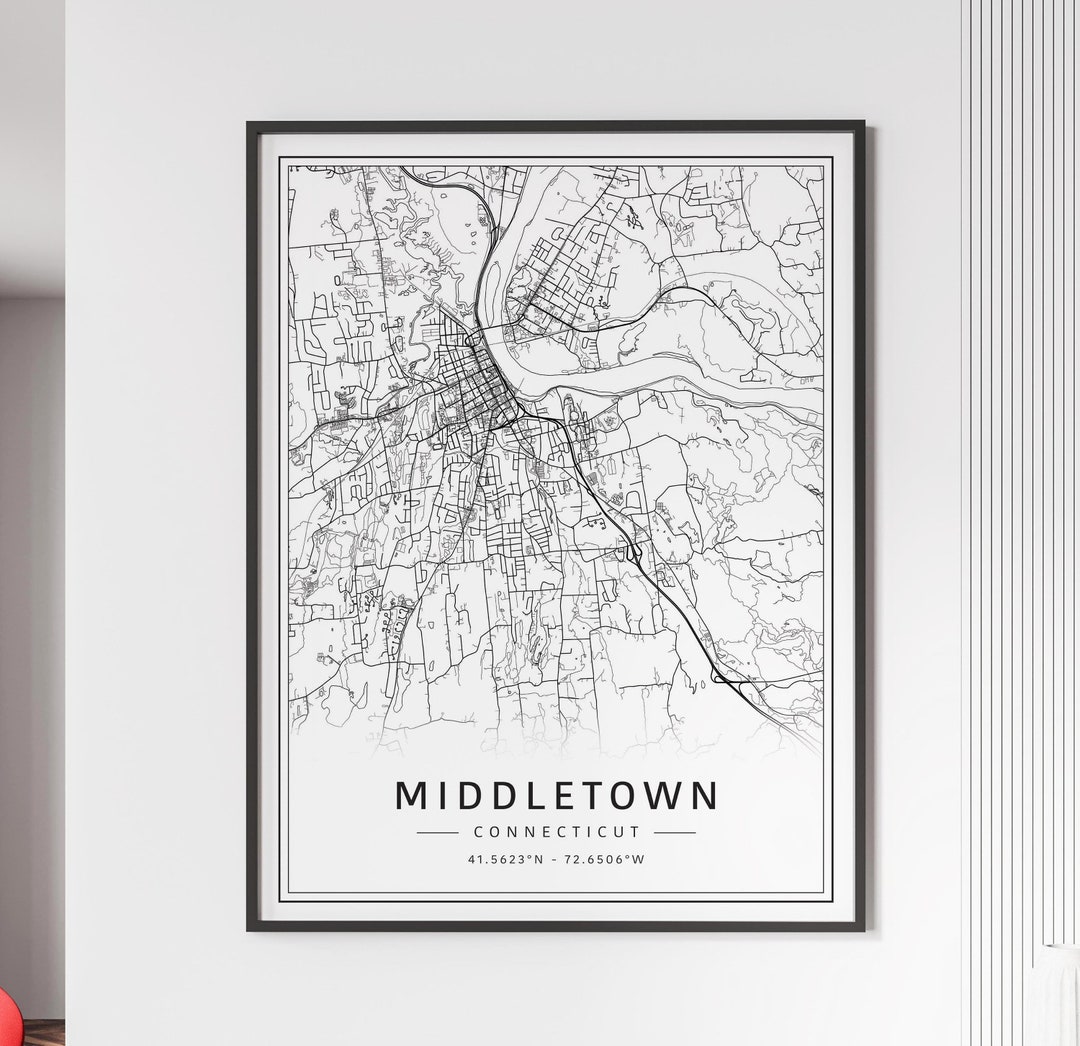 Middletown Connecticut Street Map Print | Acrylic Middletown City Map ...