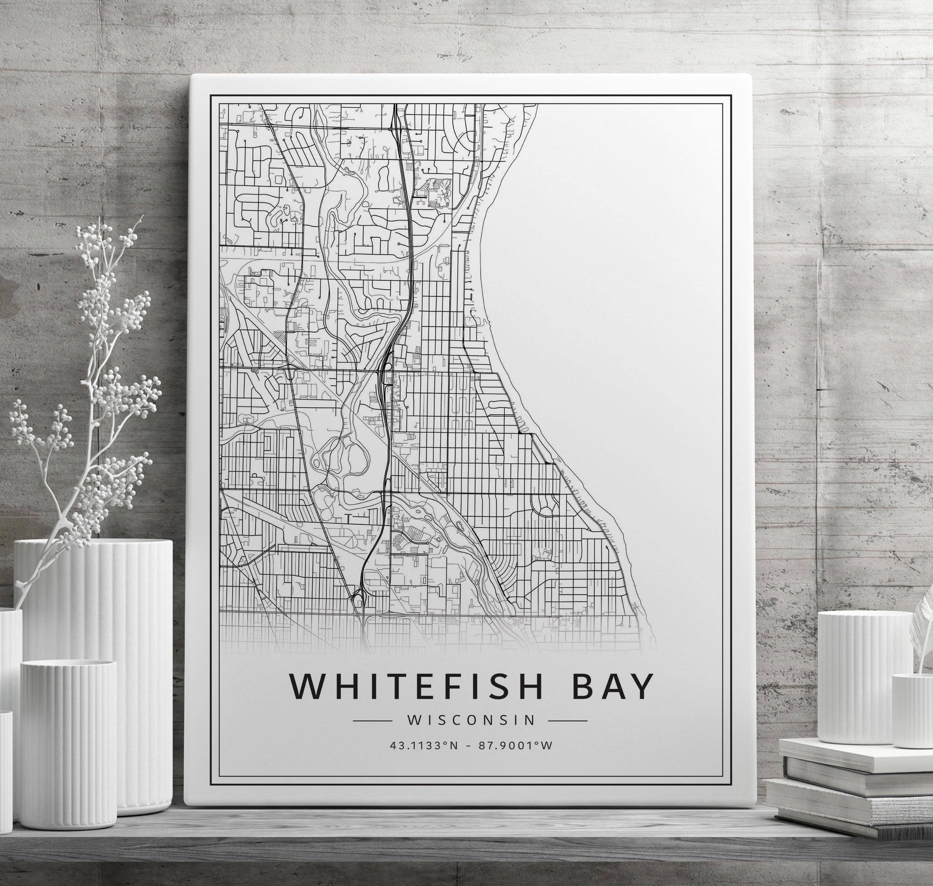 Whitefish Bay WI Street Map Print | Acrylic Glass Whitefish Bay Map ...