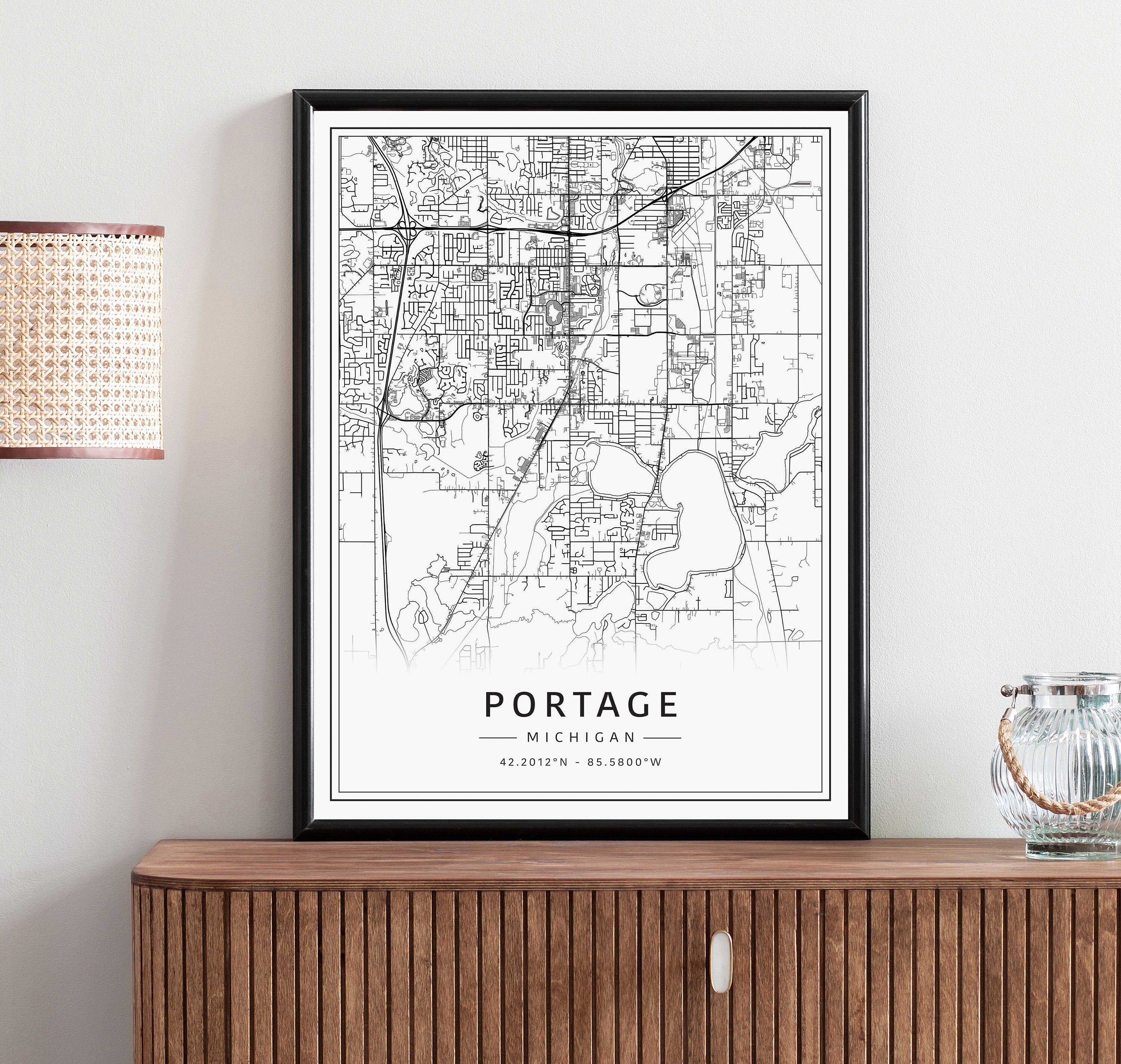 Portage Michigan Street Map Print Acrylic Glass Portage City Map Print ...