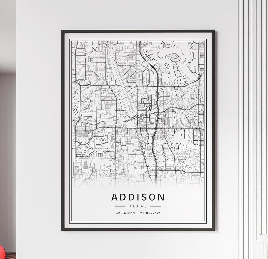 Addison TX Street Map Print | Acrylic Glass Addison City Map Print ...