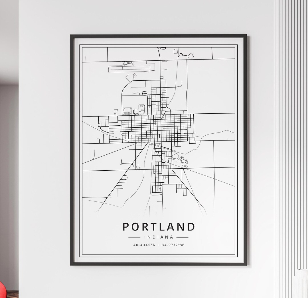 Portland Indiana Street Map Print | Acrylic Glass Portland City Map ...