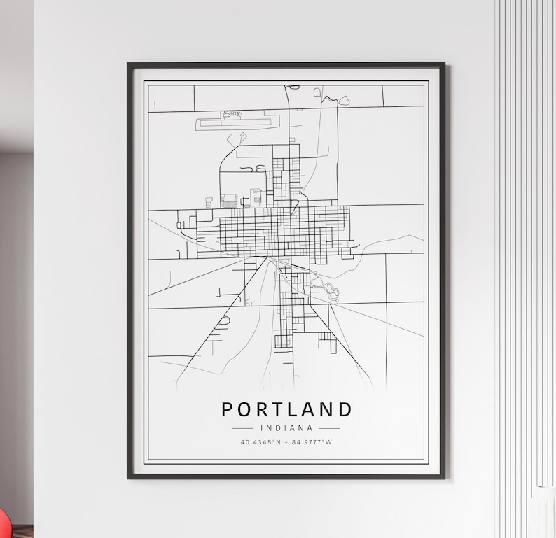 Portland Indiana Street Map Print | Acrylic Glass Portland City Map ...