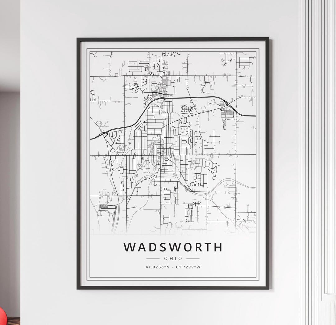 Wadsworth OH Street Map Print | Acrylic Glass Wadsworth City Map Print ...