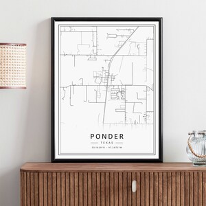 Ponder Texas Street Map Print | Acrylic Ponder City Map Print | Canvas ...