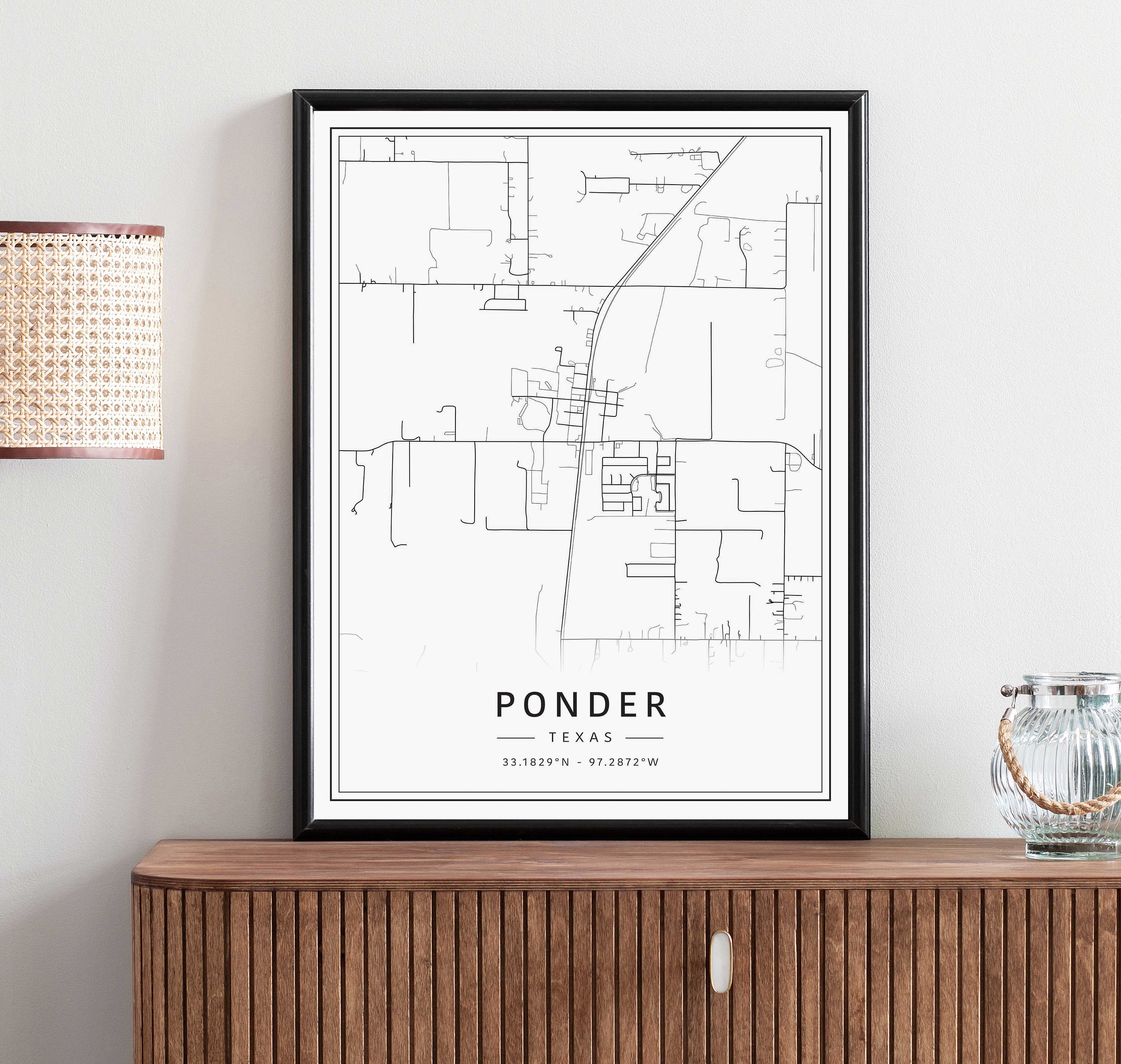 Ponder Texas Street Map Print | Acrylic Ponder City Map Print | Canvas ...