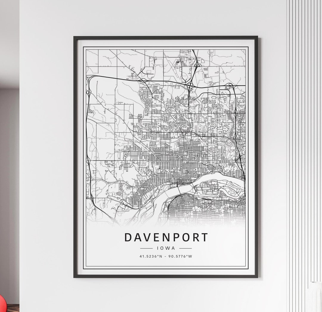 Davenport Iowa Street Map Print | Acrylic Davenport City Map Print ...
